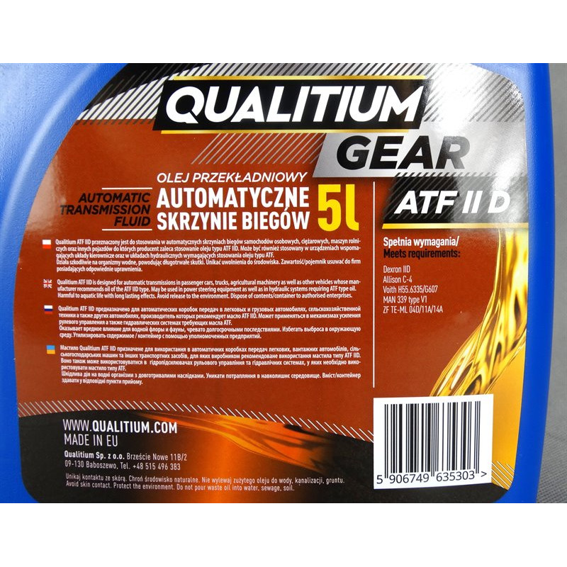 OLEJ PRZEKŁADNIOWY QUALITIUM GEAR ATF II D AUTOMAT - 5L