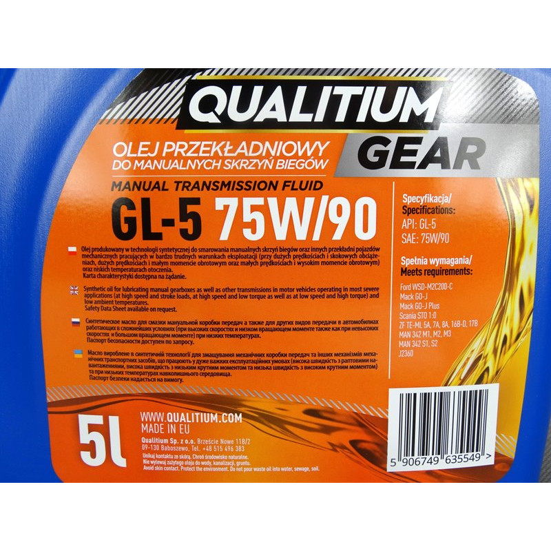 OLEJ PRZEKŁADNIOWY QUALITIUM GEAR GL-5 75W90 - 5L