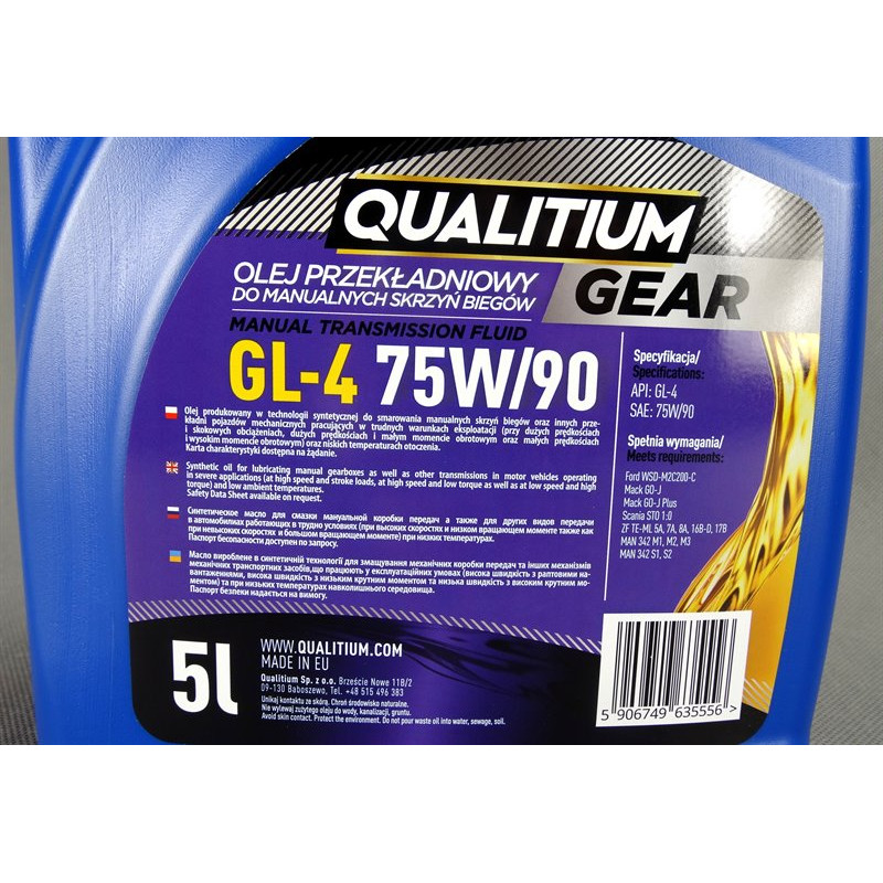 OLEJ PRZEKŁADNIOWY QUALITIUM GEAR GL-4 75W90 - 5L